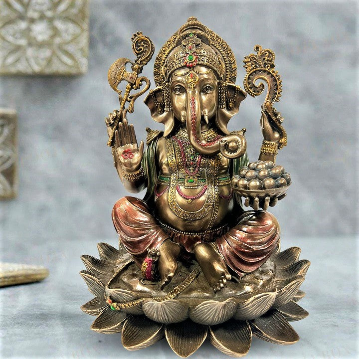 Lotus Lord Ganesha Statue Sculpture Idol